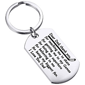 BEKECH Hockey Dad Gifts Ice Hockey Keychain Sport Dad Thank You Gift Dear Dad Thank You for Teaching Me to Skate Father's Day Hockey Gifts for Dad from Daughter Son(silver)