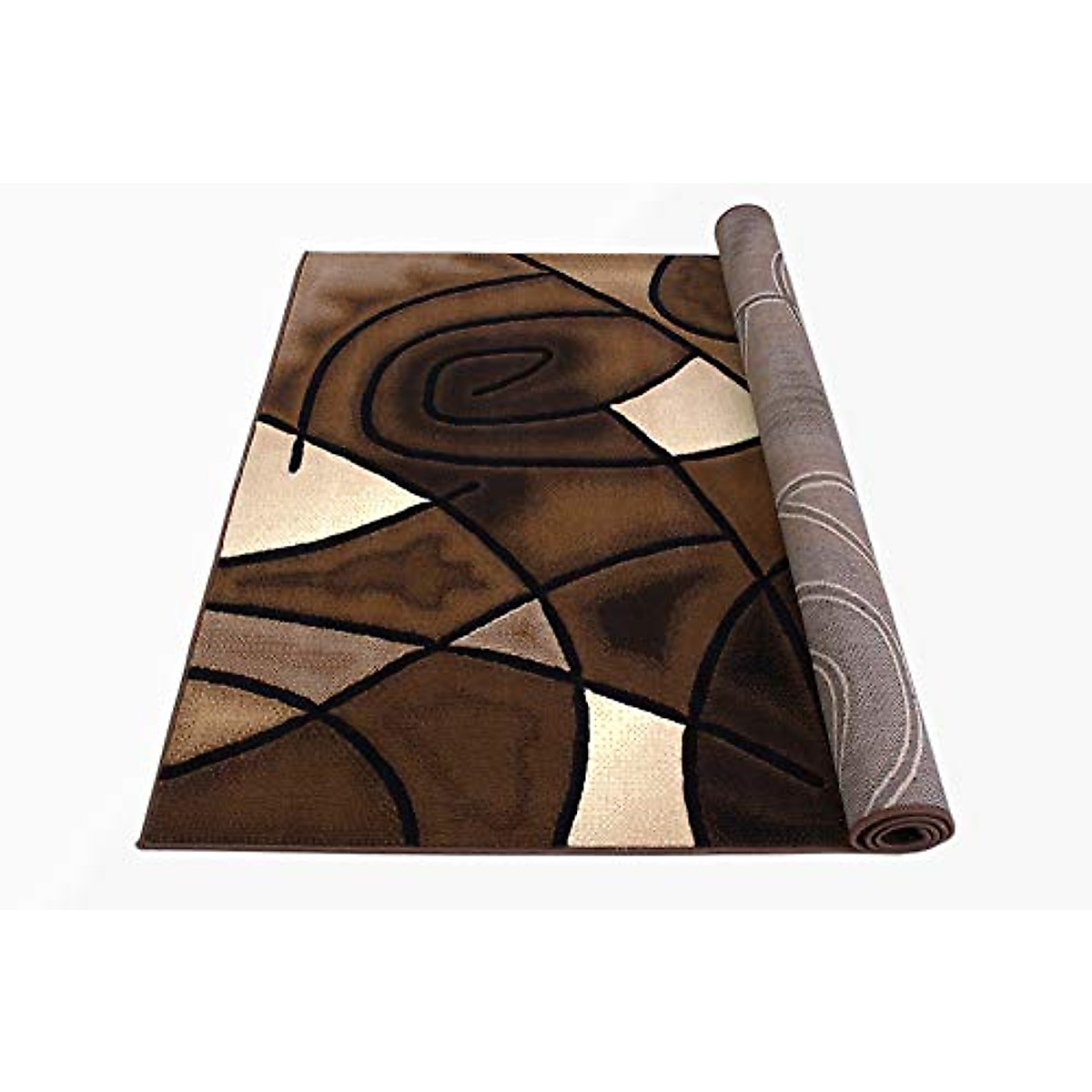 HR-Chocolate Brown/Beige/Mocha/Black/Abstract Area Rug Modern Contemporary Circles | Bedroom Rug with Wave Design Pattern (5' x 7')
