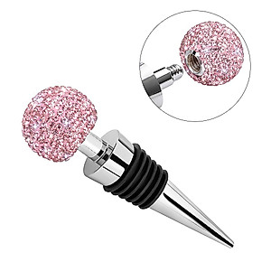 Soleebee Bling Decorative Wine Stoppers,Wine Bottle Stopper with Crystal Rhinestone, Beverage Bottle Stoppers for Gifts, Bar, Holiday Party, Wedding (Pink)