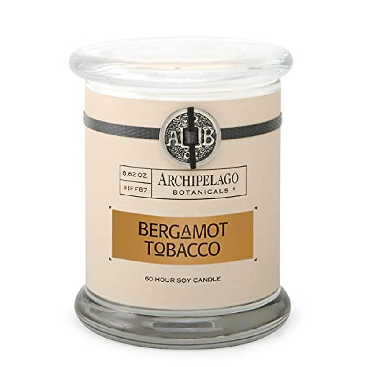 Archipelago Botanicals Bergamot Tobacco Glass Jar Candle | Italian Bergamot and Tobacco Flower | Hand-Poured Premium Wax and Lead-Free Wicks | Burns Approx. 60 Hours (8.6 oz)