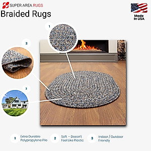Super Area Rugs Rustic Farmhouse Living Indoor/Outdoor Reversible Braided Rug - Made in USA - Blue Mix 4' X 6' Oval