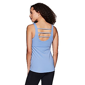 RBX Women's Tank Top with Built in Shelf Bra Low Support Bra Top Cami Strappy Periwinkle M