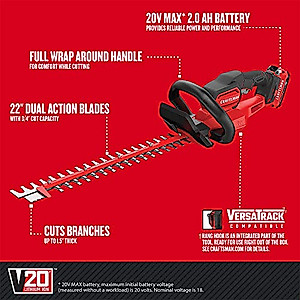 CRAFTSMAN V20* Cordless Hedge Trimmer, 22-Inch (CMCHTS820D1)