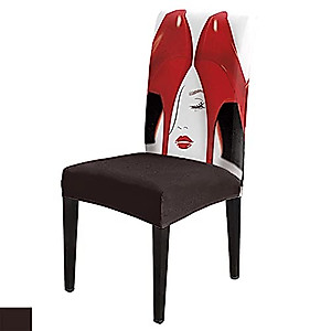 Dining Chair Slipcover, Sexy Red High Heels Fashion Woman Face Stretch Kitchen Chair Covers Removable Parsons Chair Protector Covers for Dining Room Banquet Party, Set of 8