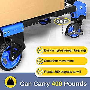 Hand Trucks Heavy Duty Foldable 400LB Load Carrying,Convertible Hand Cart with Retractable Handle,Collapsible Hand Truck with 4 Rubber Wheels, for Luggage/Travel/Personal/Mobile/Office Use.