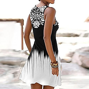 Hemlock Women Sleeveless Dress Summer Printed Maxi Dress Slim A-Line Dress Floral Sundress Knee Length Beach Dress White