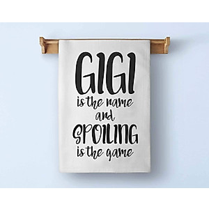 Honey Dew Gifts, Gigi is The Name and Spoiling is The Game, Cotton Flour Sack Towels, 27 x 27 Inch, Made in USA, Kitchen Dish Towels, Grandma Towel, Mimi Granny Nana Kitchen Gifts, Gigi Quotes