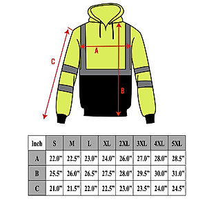 H9012 Men's ANSI Class 3 High Visibility Sweatshirt, Full Zip Hooded, Black Bottom (2XL)