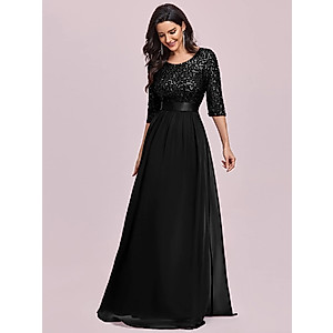 Ever-Pretty Women's Elegant A Line Crew Neck Half Sleeve Sequin Maxi Evening Dress Black US10
