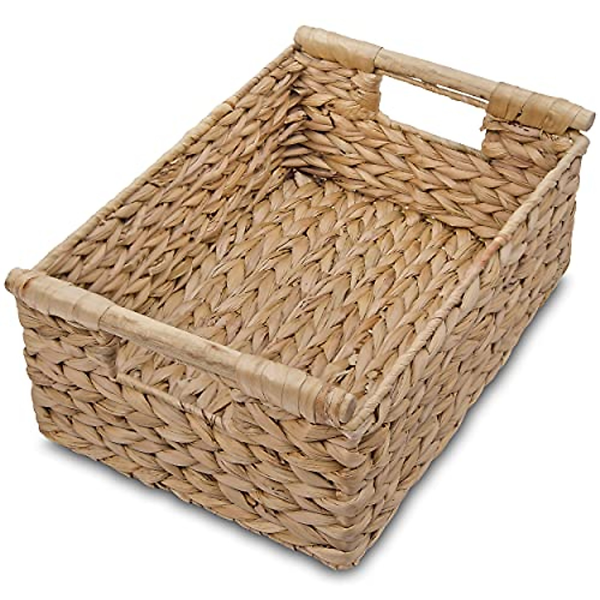 Natural Water Hyacinth Storage Basket with Handle, Rectangular Wicker Basket for Organizing, Decorative Wicker Storage Basket for Living Room, Medium Wicker Basket