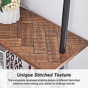 HOMBAZAAR Bookshelf,10-Tier L Shaped, Industrial Double Wide Wall Mount, Modern Bookcase with Metal Frame and Wood, Industrial Corner Pipe Shelf for Living Room and Office, Brown