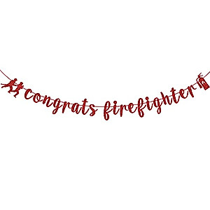 Red Glitter Congrats Firefighter Banner, So Proud of You/Class of 2023/Congrats Grad, 2023 Graduation Party Decorations