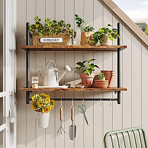 Bestier Pipe Shelf Industrial Floating Shelving 31" Kitchen Wall-Mounted Shelf with Towel Bar Hooks Coffee Bar Shelf Wine Hanging Display Rack Bookshelf Living Room Decor Bathroom-Rustic Brown