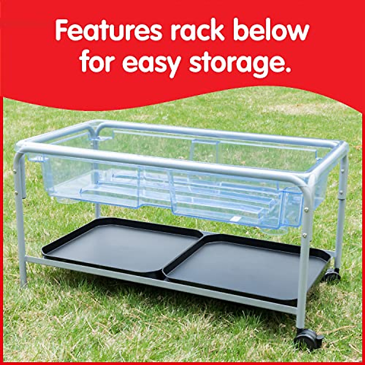 edxeducation Sand and Water Table Set - Water Sensory Table for Kids - 23”H - Tubular Steel Frame - Includes 2 Mini Tuff Trays and Plug - Indoor and Outdoor