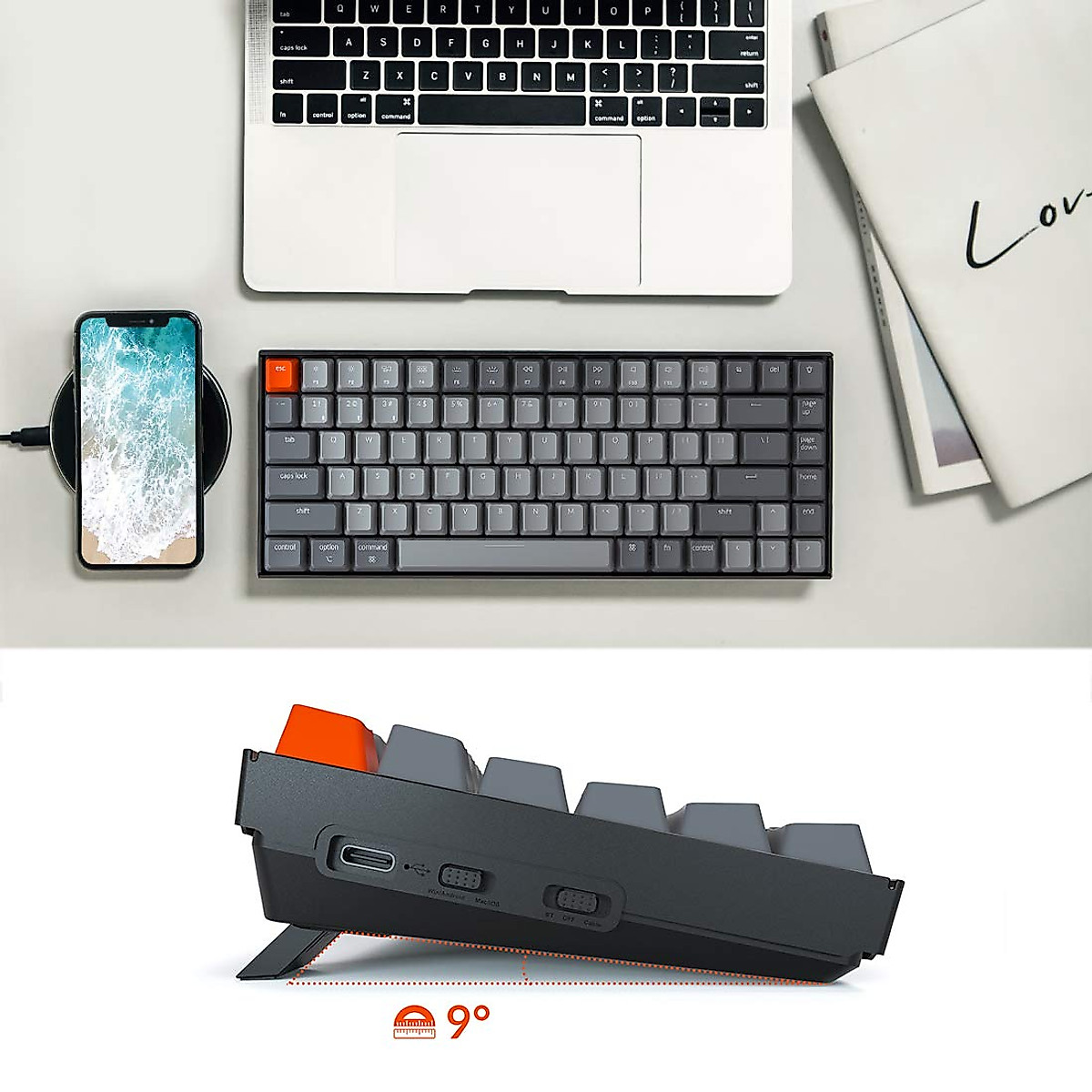 Keychron K2 75% Layout Bluetooth Mechanical Keyboard with Gateron G Pro Red Switch/White LED Backlit/Anti Ghosting/N-Key Rollover/Compact 84 Key USB C Wired Computer Keyboard for Mac Windows-Version 2