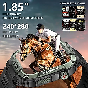 Jireausty Smart Watch for Men - 1.85“ Military Smart Watches IP68 Waterproof Smart Watches with Bluetooth Call Outdoor Tactical Sports Rugged Fitness Tracker Watch for iPhone Android