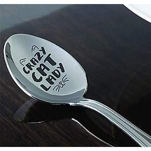 Cat Lover Pet Lover Engraved Spoon Gift For Women | Crazy Cat Lady Engraved Spoon Mother's Day Gift , Mom Sister Grandma , Kids Gift For Christmas , Birthday | Rescue Mom Pet Lover Gift - 7 Inch