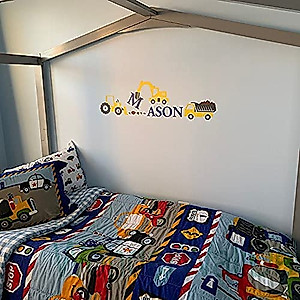 Talkkmywall Trucks Decal, Construction Trucks Decals,Excavator Mixer Sticker, Boys Room Wall Decor, Personalized Name With Trucks Wall Stickers