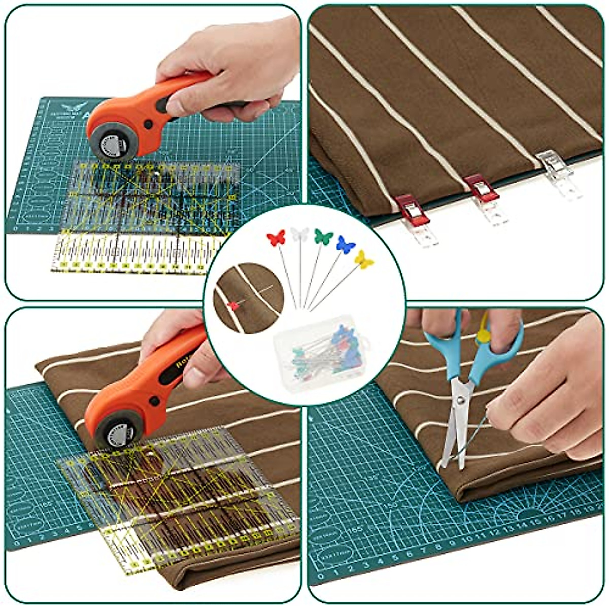 welltop Rotary Cutter Set, 96 PCS Quilting Kit 45mm Fabric Cutters Kit with 5 Extra Blades A4 Cutting Mat Acrylic Ruler Carving Knife Craft Clips Bags Full Tools for Crafting Sewing Patchworking
