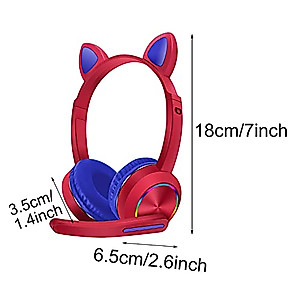 Wireless Gaming Headset with Cute Cat Ears, Comfortable Adjustable Headband Bluetooth 5.0 Headset with Mic, LED Light for Girls, Women (Pink)