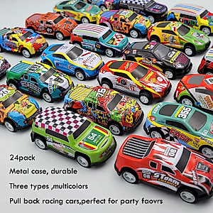 SeeuFun 24 Pack 2.7Inch Pull Back Racing Cars Die cast Race Car Vehicles Playset, Friction Powered Alloy Vehicles Toys for Boys and Girls