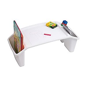 Mind Reader Sprout Collection, Portable Desk, Breakfast Tray, Laptop Desk, Side Storage Pockets with 3 Compartments for Toys, Tablets, Books, Games and Snacks, 22.25" L x 10.75" W x 8.5" H, White
