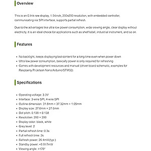 waveshare 1.54inch E-Ink Raw Display, Compatible with Raspberry Pi 5/4B/3B/Zero/Zero W/Zero 2W/Pico/Pico W/Pico WH, 200x200 Resolution with SPI Interface, Without PCB, Supports Partial Refresh