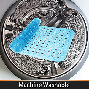 Yimobra Original Bathtub Mat Non Slip, Bath Mats for Tub, Shower Mat with Drain Holes Suction Cups, Machine Washable, BPA, Latex,Phthalate Free, 34.5 x 15.5 Inches, Clean Blue