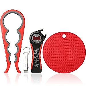 YAOGNAHS Jar Opener Multi Function Bottle Opener Kit Can Opener with Non Slip Gripper Pad