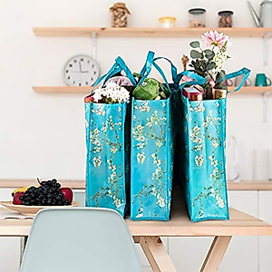 NymphFable 6 Pack Grocery Bags Reusable Almond Blossoms Shopping Bags Waterproof Tote Bag Gift bags 50LBS