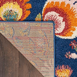 Nourison Allur Floral Navy Multicolor 5'3" x 7'3" Area -Rug, Easy -Cleaning, Non Shedding, Bed Room, Living Room, Dining Room, Kitchen (5x7)