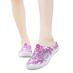 Women Stud Bow Flip-Flops Sandals Beach Flat Rivets Rain Jelly Shoes Hot Pink