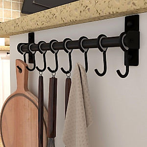 Dseap Pot Rack - Pots and Pans Hanging Rack Rail with 8 Hooks, Pot Hangers for Kitchen, Wall Mounted, Black