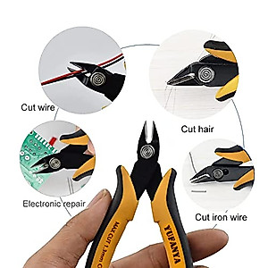 Micro Flush Cutter,Ultra Sharp Micro Wire Cutter Side Cutter with Internal Spring & Soft Rubber Handle,Diagonal Cuting Pliers for Electronics,jewelry making,Plastic,Zip Ties,Yellow & Black