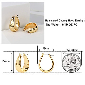 LILIE&WHITE Hammered Gold Chunky Hoop Earrings For Women Teardrop Shape Gold Thick Hoops Earrings Cute Hoop Earrings