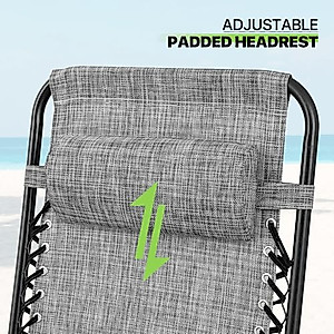 Magshion Zero Gravity Lounge Chairs Set of 2, Outdoor Foldable Patio Reclining Chair with Side Tray, Adjustable Anti-Gravity Recliners with Headrest, Folding Lounger for Lawn Camping Beach, Dark Grey