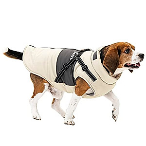 Petridge Dog Clothes with Harness Warm Winter Coat Cold Weather Coats for Puppy Small Medium Dogs (Beige L)