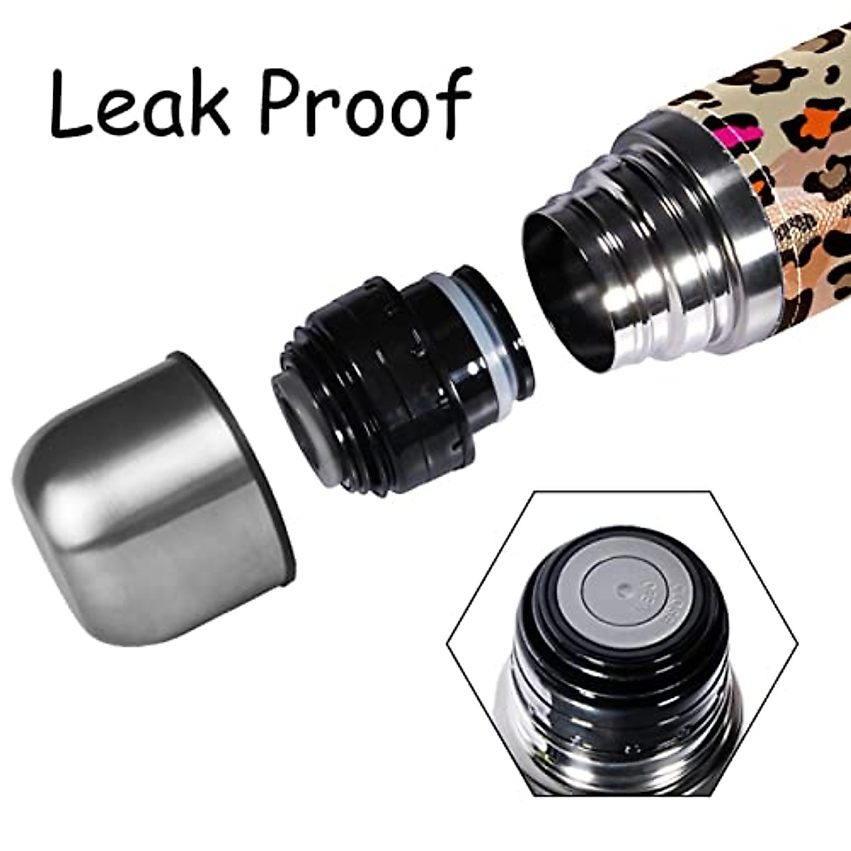 Leopard Brown Vacuum Insulated Water Bottle Stainless Steel Thermos Flask Travel Mug Coffee Cup Double Walled 17 OZ