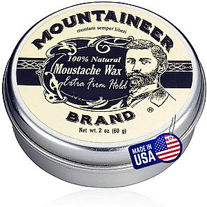 Mountaineer Brand Unscented Mustache Wax | Strong and Extra Firm Hold | All Natural Ingredients with Beeswax | Grooming Beard Moustache Wax For Men | Made in USA | 2oz
