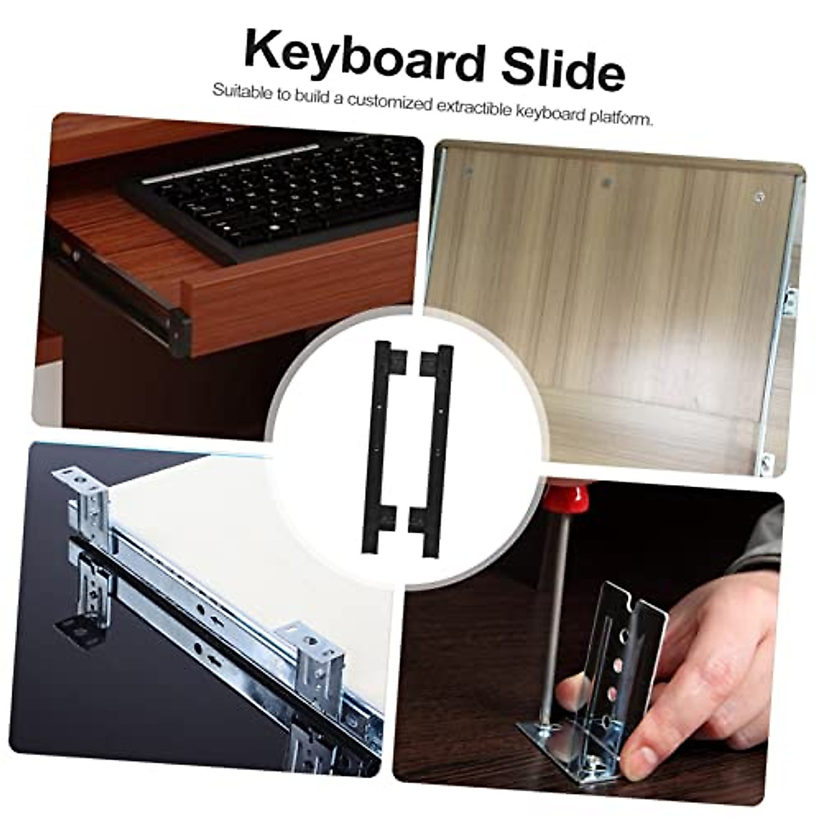 Holibanna 1 Pair Keyboard Rails Keyboard Tray Sliding Rails for Drawers Sliding Keyboard Hardware Keyboard Slide Rail Adjustable Keyboard Slide Desk Rail Rack Computer Office Steel Bracket