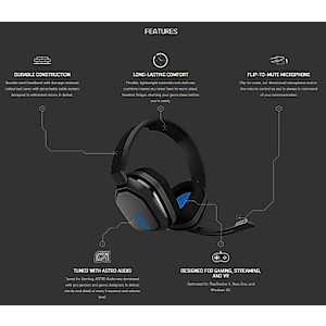 ASTRO Gaming A10 Headset for Xbox One/Nintendo Switch / PS4 / PC and Mac - Wired 3.5mm and Boom Mic by Logitech - Bulk Packaging - Blue/Black (Renewed)