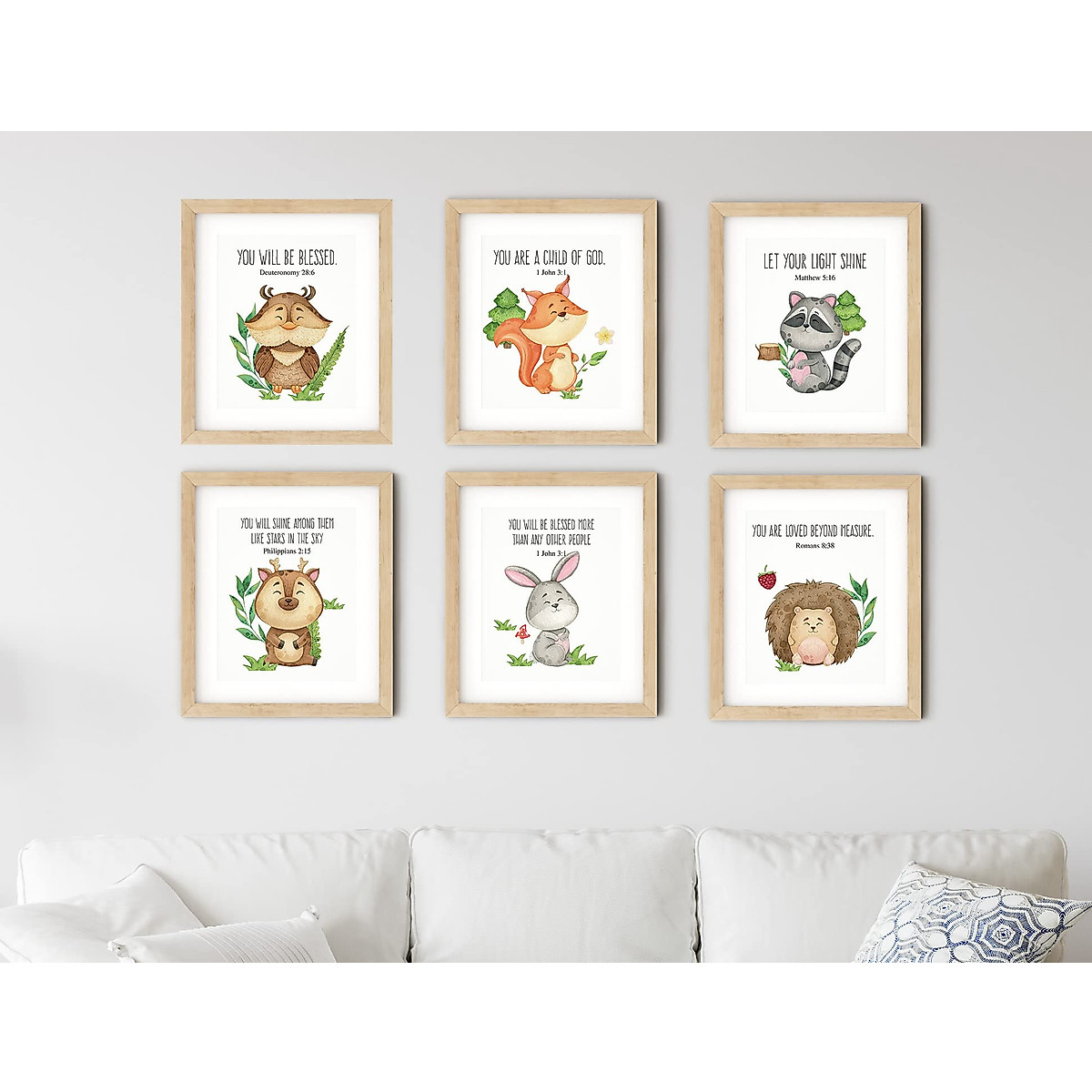 Inspirational Christian Bible Verses Quotes Baby Nursery Wall Art Decor, Inspirational Quotes for Boy Girl Kids Room Nursery Room Decor, Set of 6 Posters 8x10, Unframed (Forest animals Bible3)
