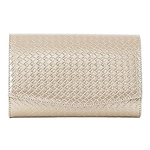 WALLYN'S Women Woven Leather Wallets Fashion Clutch Purses, Evening Bag Handbag Solid Color (Woven Gold)