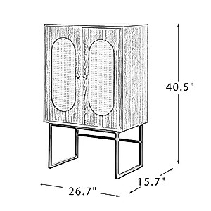 Voohek High 2 Rattan Doors, Interior Shelves and Black Metal Base, Sideboard w/Simulated Wood Patterns & Retro Knobs Elements On Surface, Walnut Storage Cabinet, Espresso