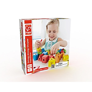 Hape String Shapes Wooden Toy Blocks in 32 Pieces, 3+ Years, Water Based Paint, String