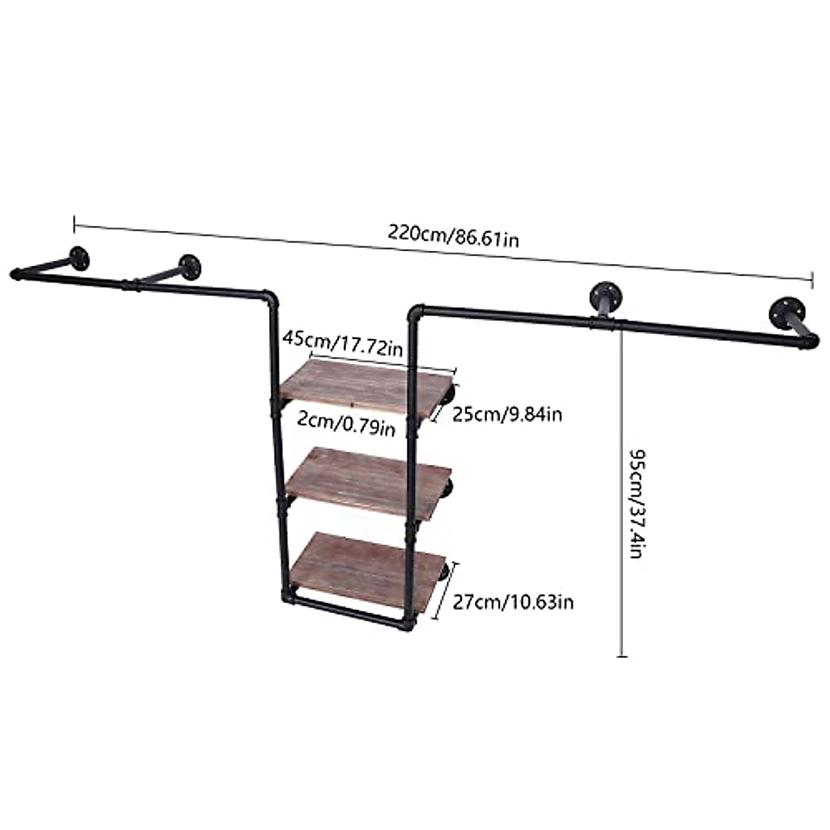 NeNchengLi Industrial Pipe Clothing Rack Wall Mount Clothing Rack With Three Storage Shelves Clothing Display Rack Retail Display Clothes Rod Iron Garment Rack Multi-occasion Clothes Display Shelf