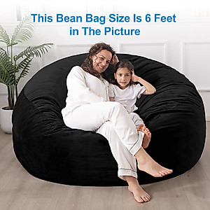 Large Bean Bag Chair: 4 ft Memory Foam Bean Bag Chairs for Adults/Kids,Bean Bag Chair with Fillings,Soft Faux Fur Fabric - Dutch Velvet, Black, 4 Foot