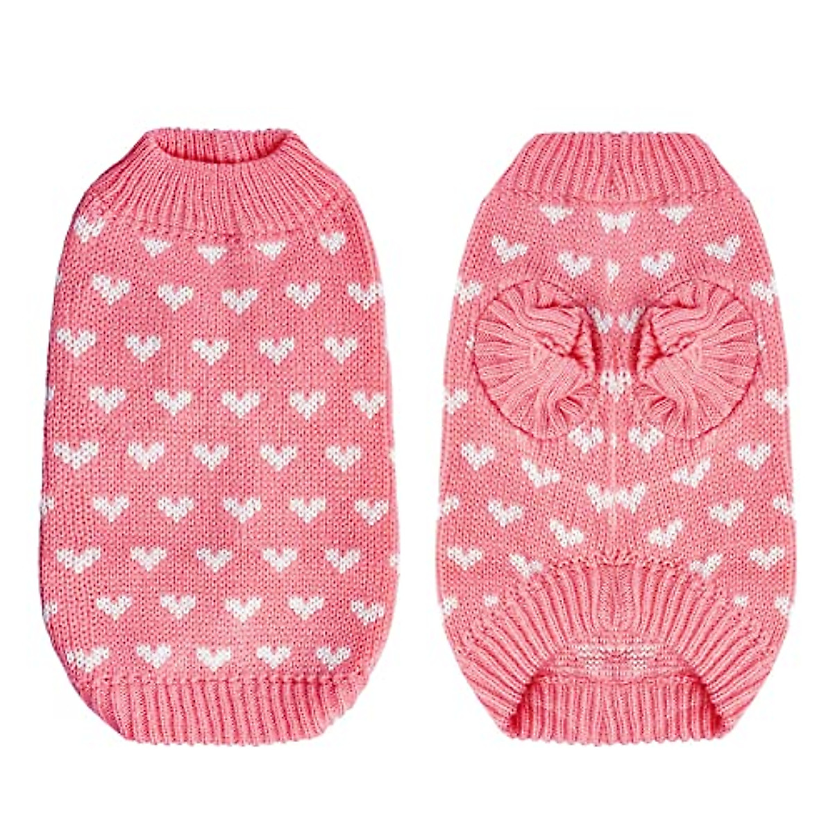Dxhycc Dog Knitted Sweater Heart Puppy Sweater Warm Soft Pet Holiday Clothes for Small Cats and Dogs (Pink, S)