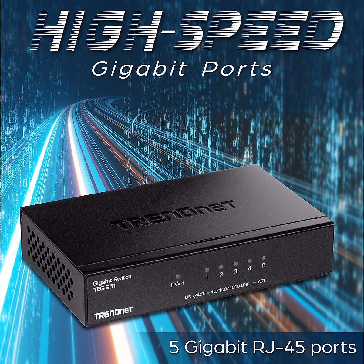 TRENDnet 5-Port Gigabit Desktop Switch, TEG-S51, 5 x Gigabit RJ-45 Ports, Ethernet Splitter, 10Gbps Switching Capacity, Fanless Design, Metal Enclosure, Lifetime Protection, Black