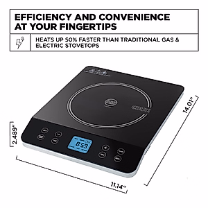 Crux Countertop Induction Burner, Portable Electric Hot Plate, Smart Touch LCD Display, Hassle-Free Temperature Control and Adjustable Timer with Auto Shut Off, Black, one size